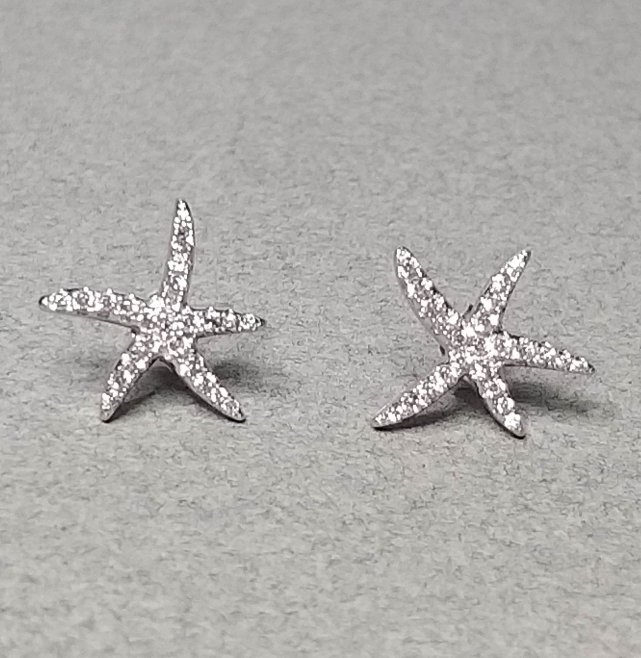 Starfish Silver CZ Stud Earrings Sterling Silver Starfish - Etsy