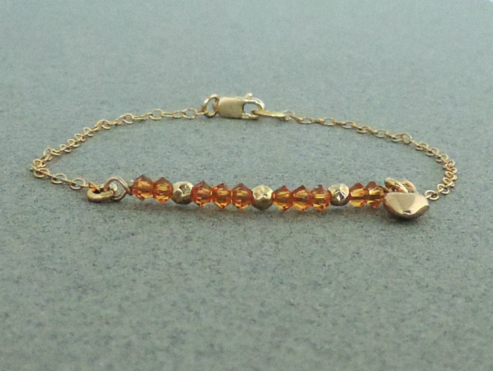 November Birthstone Bracelet, Topaz Swarovski Bracelet, Girl's ...