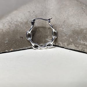 Chain Link Sterling Silver Hoop Earrings, Loop Hoop Earrings ...