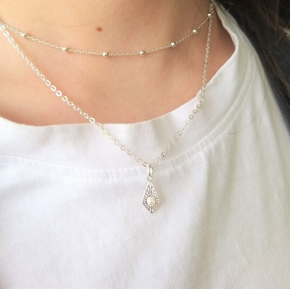Sterling Silver Layered Necklaces Set 2 Necklaces Rhombus | Etsy