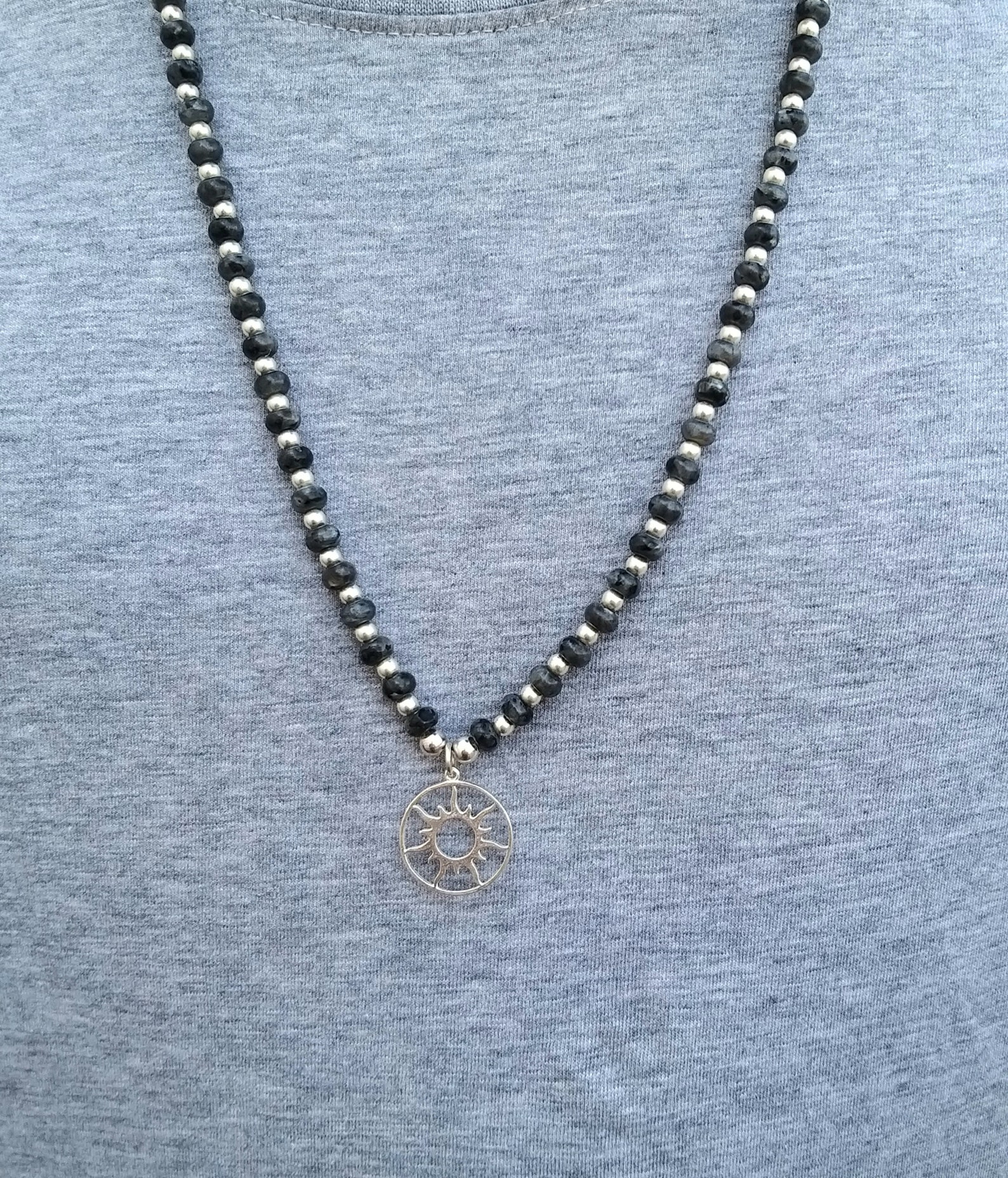 Sterling Silver Sun Pendant Bead Necklace, Labredorite and Sterling ...
