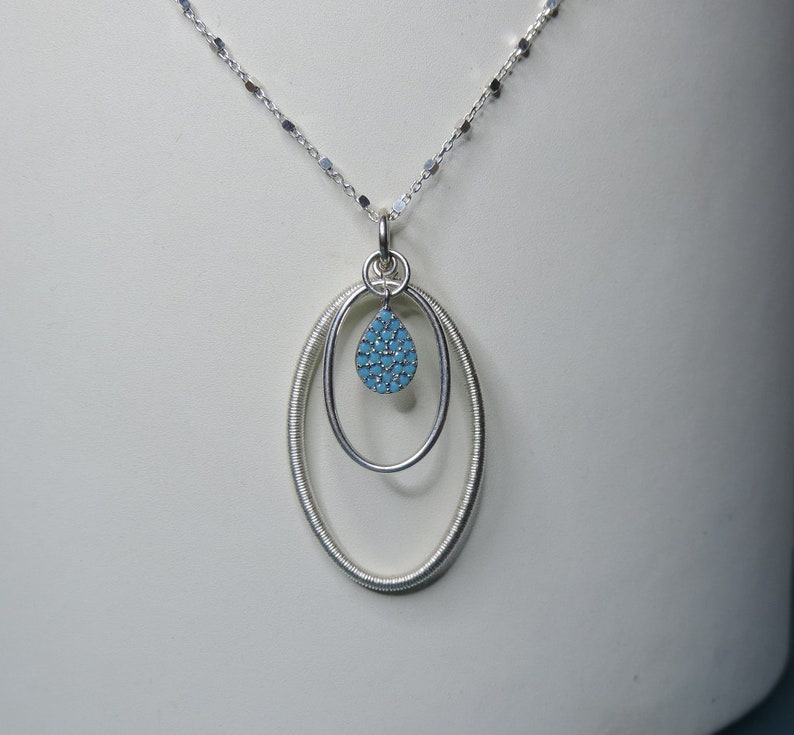 Charm Necklace, Silver Necklace, Oval Necklace, Turquoise and Silver ...