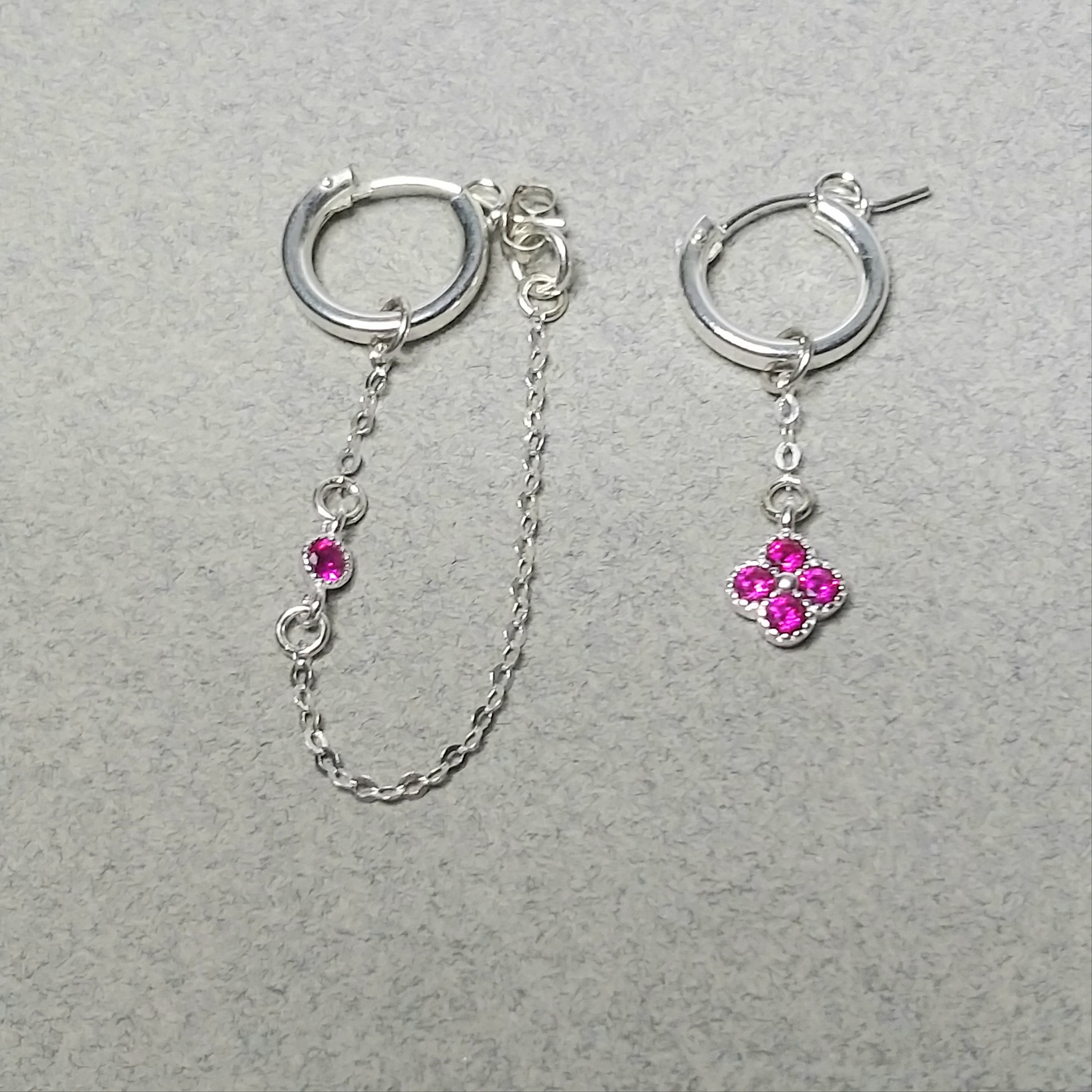 Long Chain Earrings Asymmetrical Hoop Earrings Sterling | Etsy