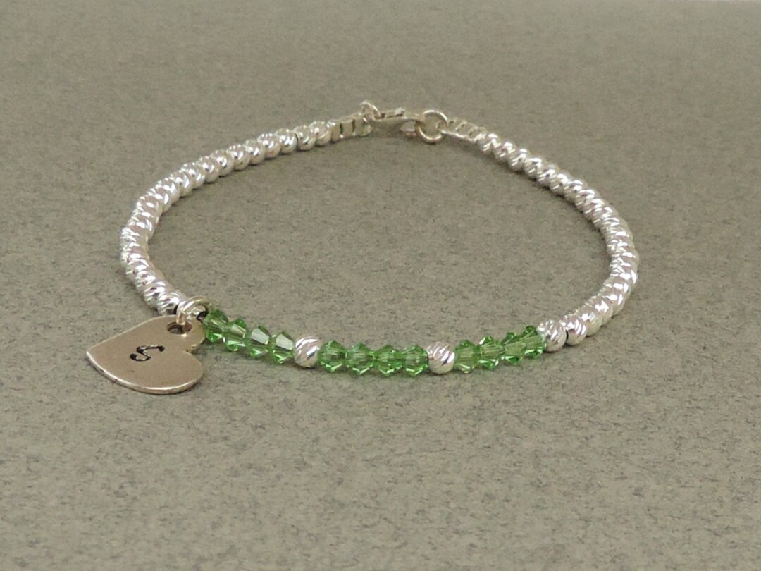 August Birthstone Bracelet, Peridot Swarovski Bracelet, Sterling Silver ...