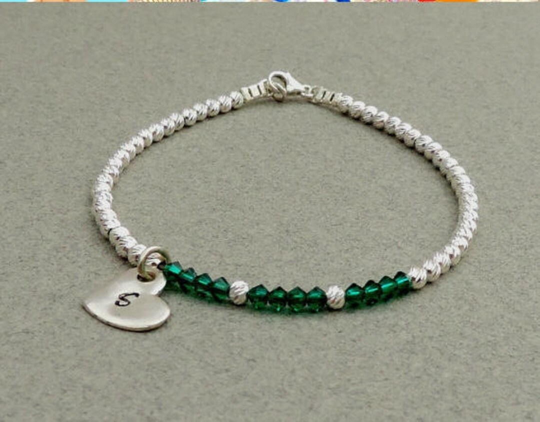 May Birthstone Bracelet, Emerald Swarovski Bracelet, Sterling Silver ...