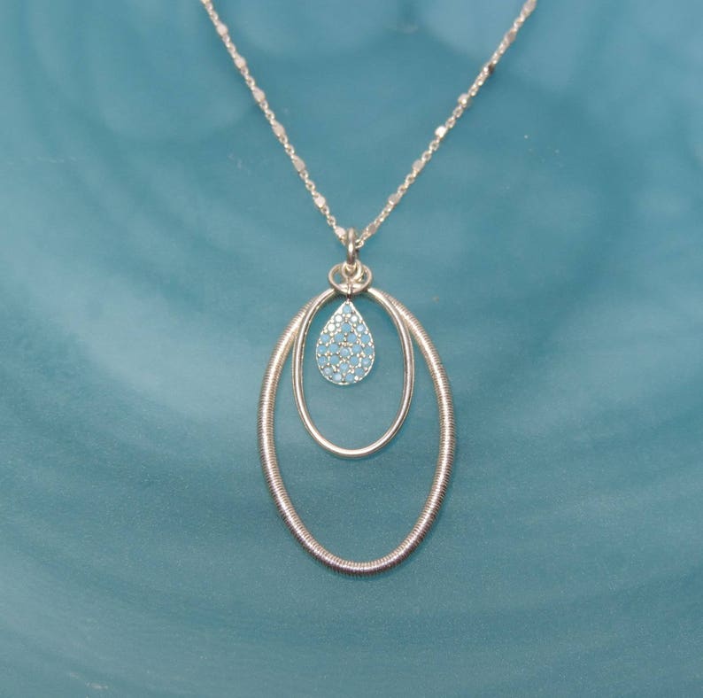 Charm Necklace, Silver Necklace, Oval Necklace, Turquoise and Silver ...