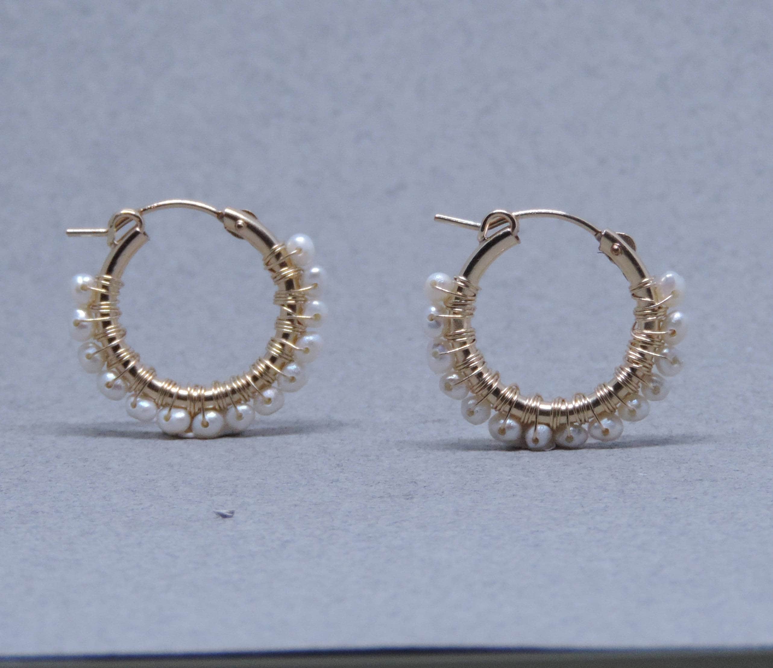 Medium Pearls Hoop Earrings, Wedding Hoop Earrings, Gold Pearl Hoop ...