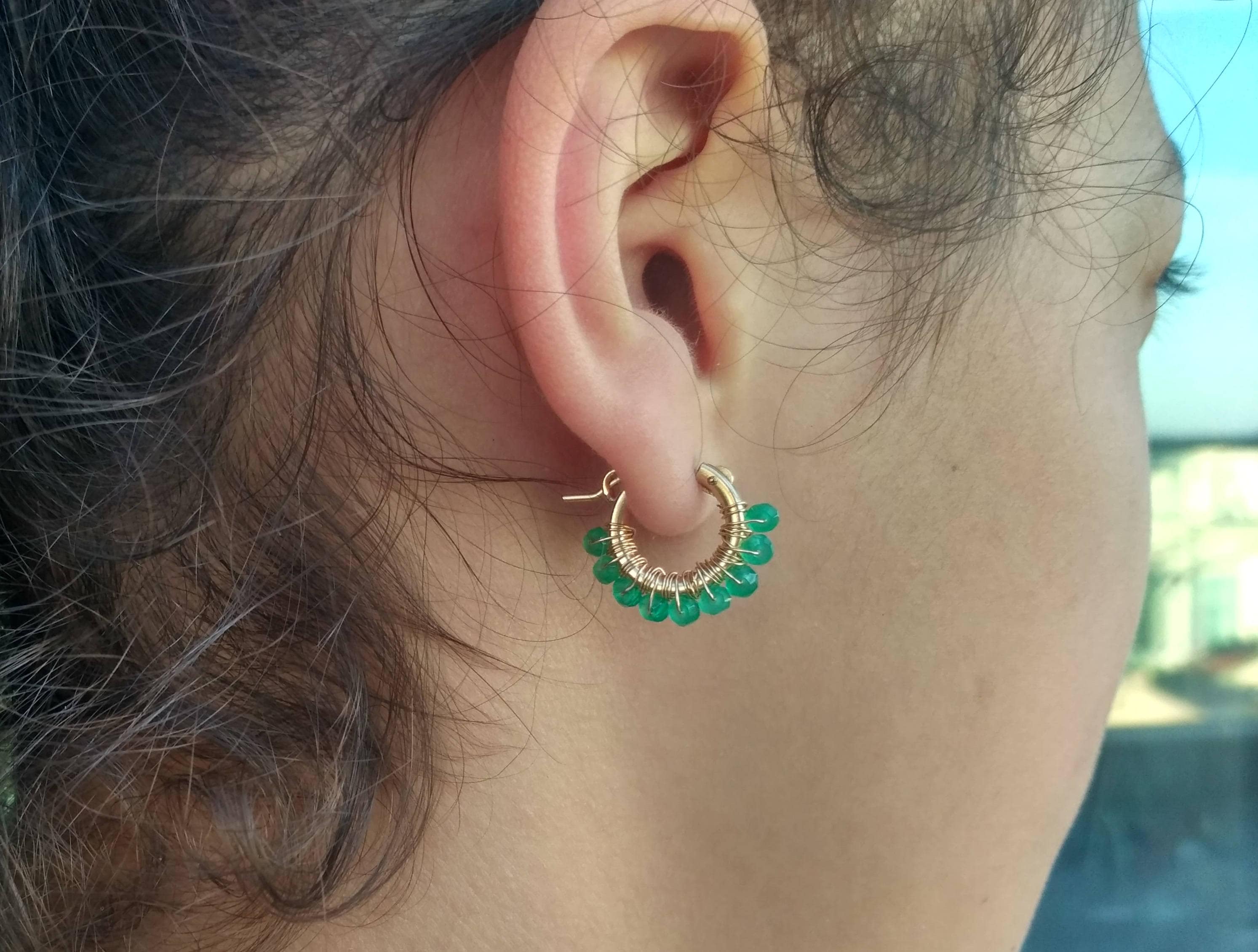 Green Onyx Hoops Small Hoops Green Hoop Earrings Gold and - Etsy Israel