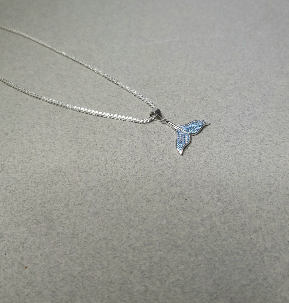 Sterling Silver Blue Zircons Whale Tail Pendant Necklace Fin - Etsy