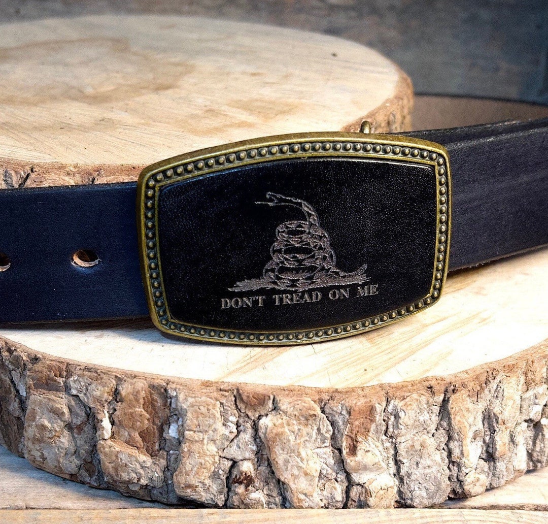 Custom Made Leather Belt Buckle Don't Tread on Me Rattlesnake Gun ...