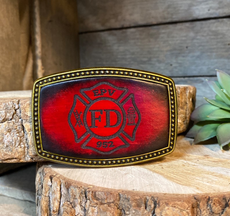 Belt Buckle, Fire Department : Custom Fireman's Gift- Hand-dyed Leather ...