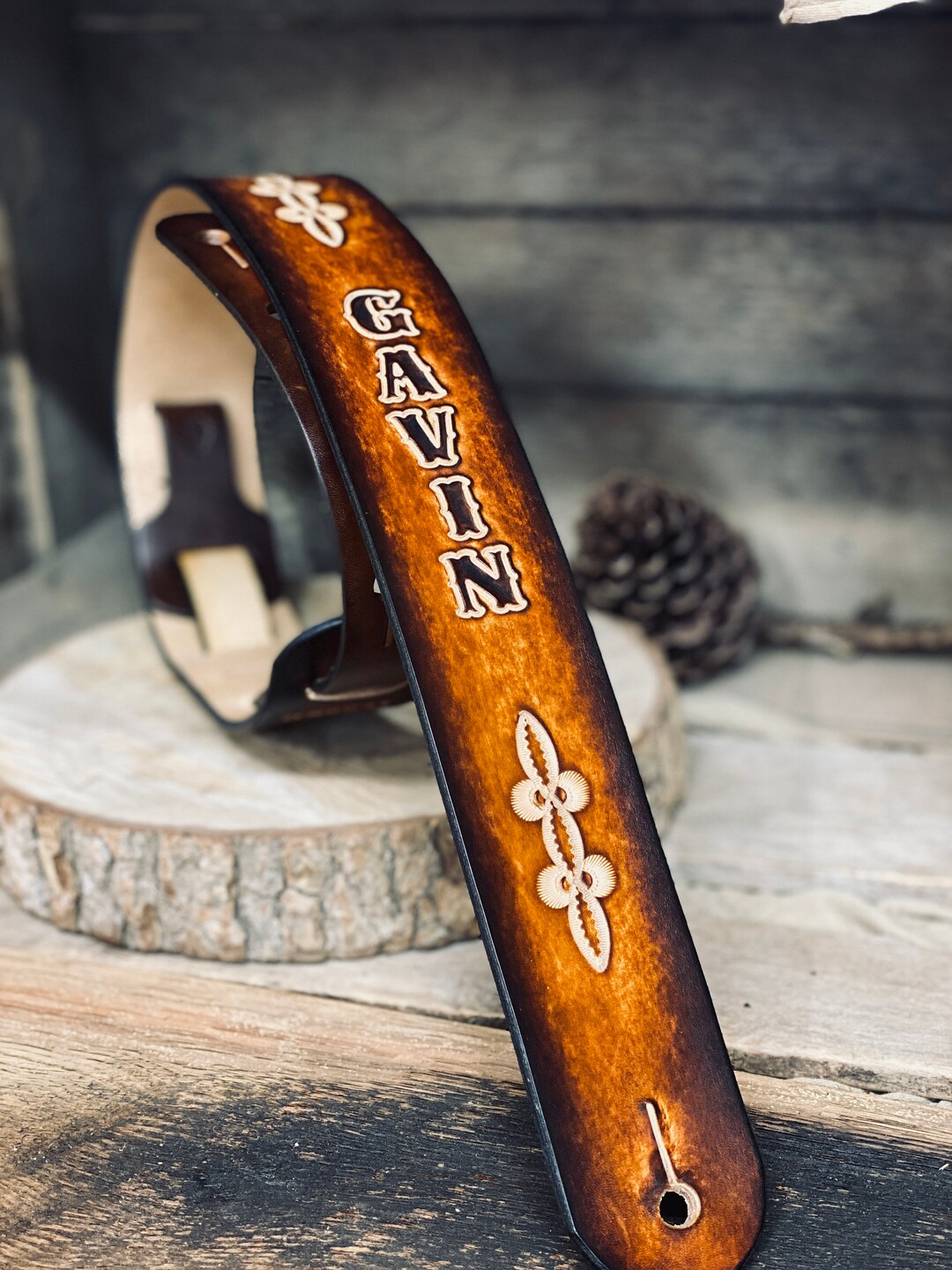 CHILD'S Personalized Leather Guitar Strap With Crosses | Kids Guitar ...