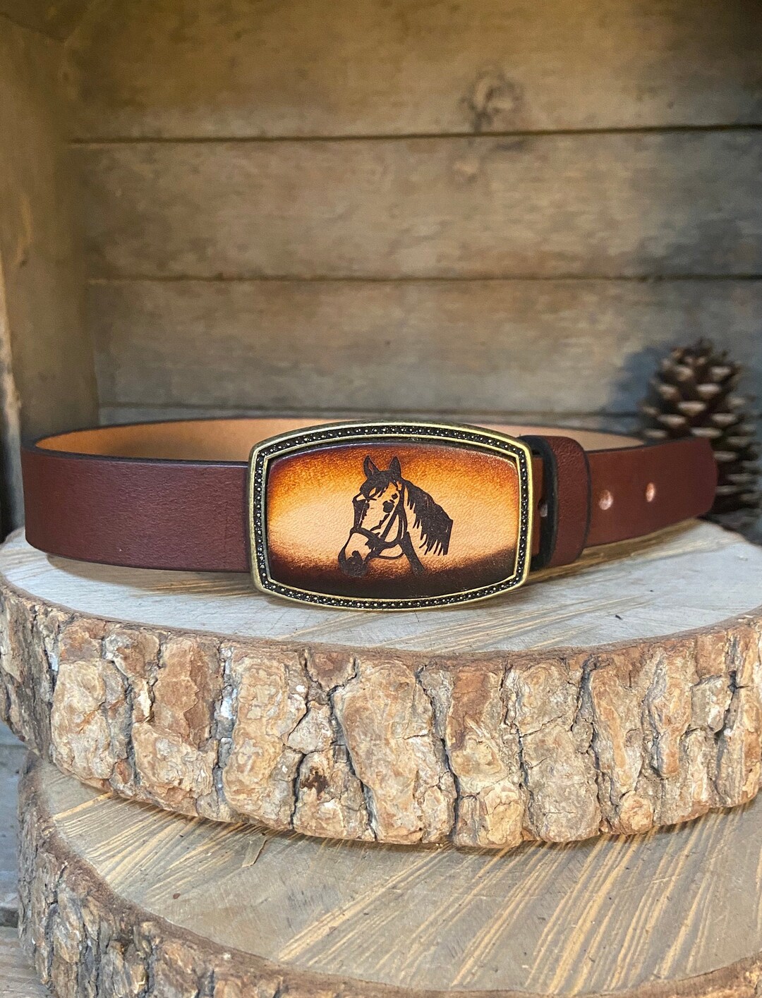 Kid’s/children’s Horse Buckle | Trail Rider Buckle Hand-dyed Leather ...