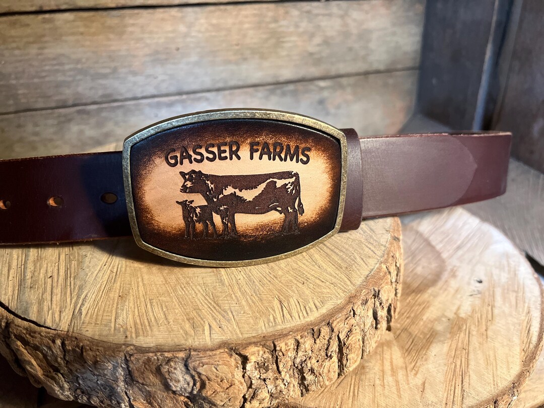 Cow Belt Buckle: Handcrafted Leather Cattle/rancher Gift - Etsy