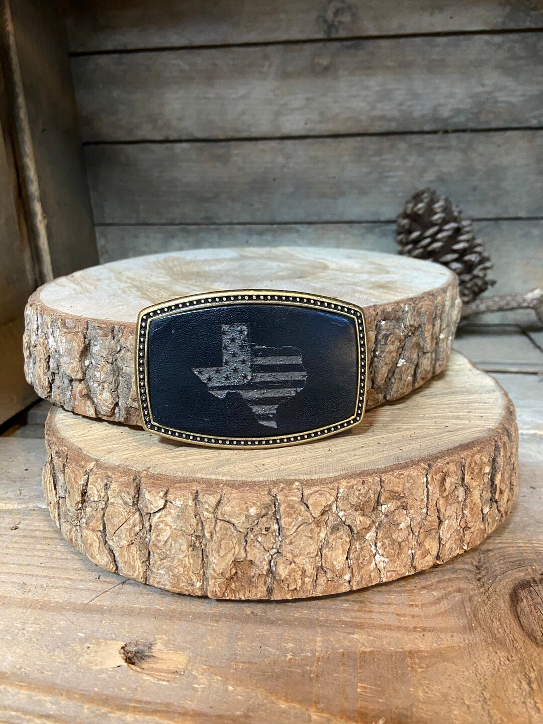 Texas State Belt Buckle With American Flag: Hand-dyed Leather, USA Made ...