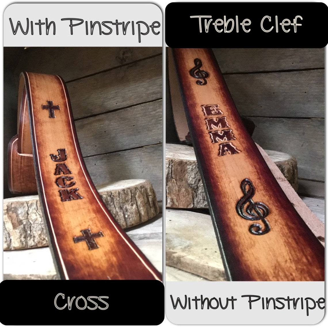 KIDS Personalized Leather Guitar Strap With Crosses Custom - Etsy