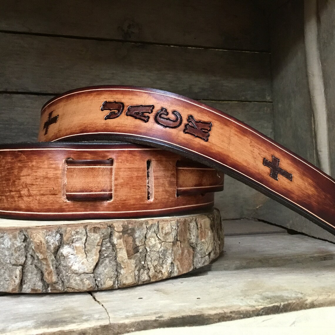 KIDS Personalized Leather Guitar Strap With Crosses Custom - Etsy