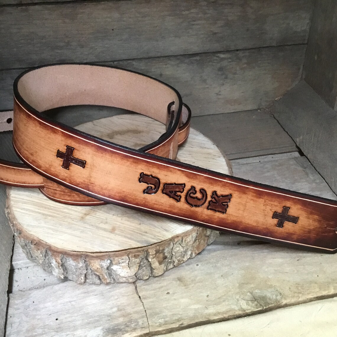 KIDS Personalized Leather Guitar Strap With Crosses Custom - Etsy