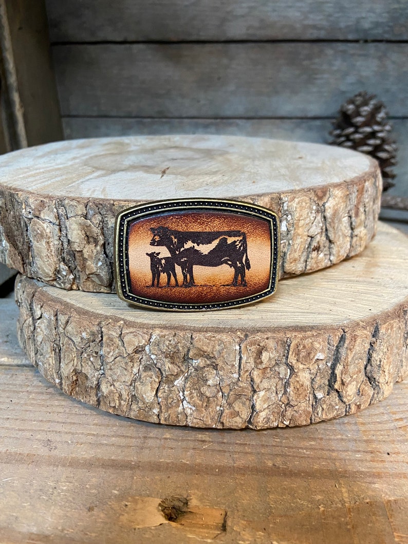 Personalized Kid's Cow Buckle: Hand-dyed Leather Farming Belt Buckle ...