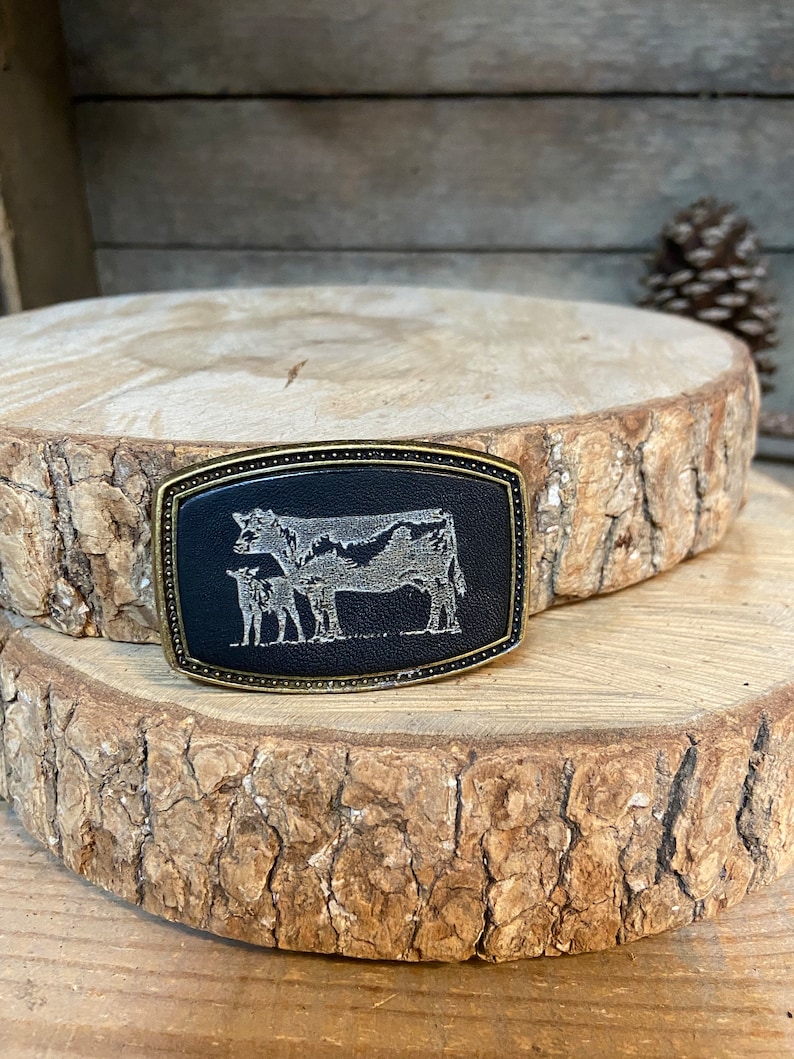 Personalized Kid's Cow Buckle: Hand-dyed Leather Farming Belt Buckle ...