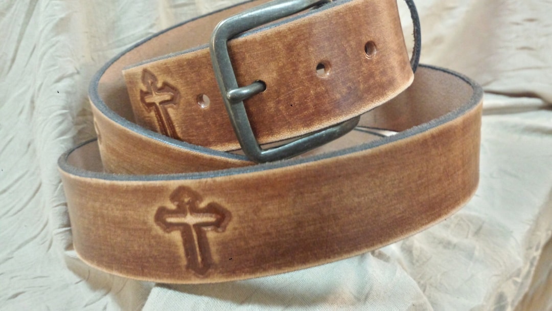 Leather BELT With CROSSES- Personalized 1.5" Wide- Personalized - Etsy