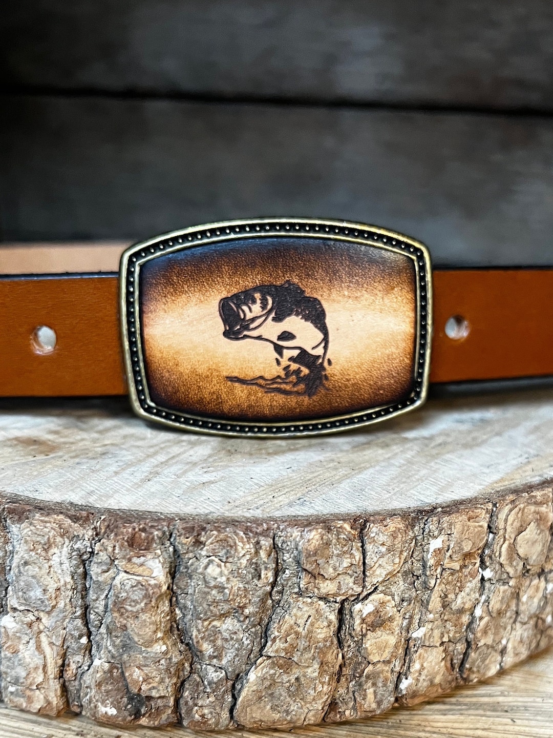 Kid’s/children’s Fishing | Bass Fish Buckle Hand-dyed Leather Buckle ...