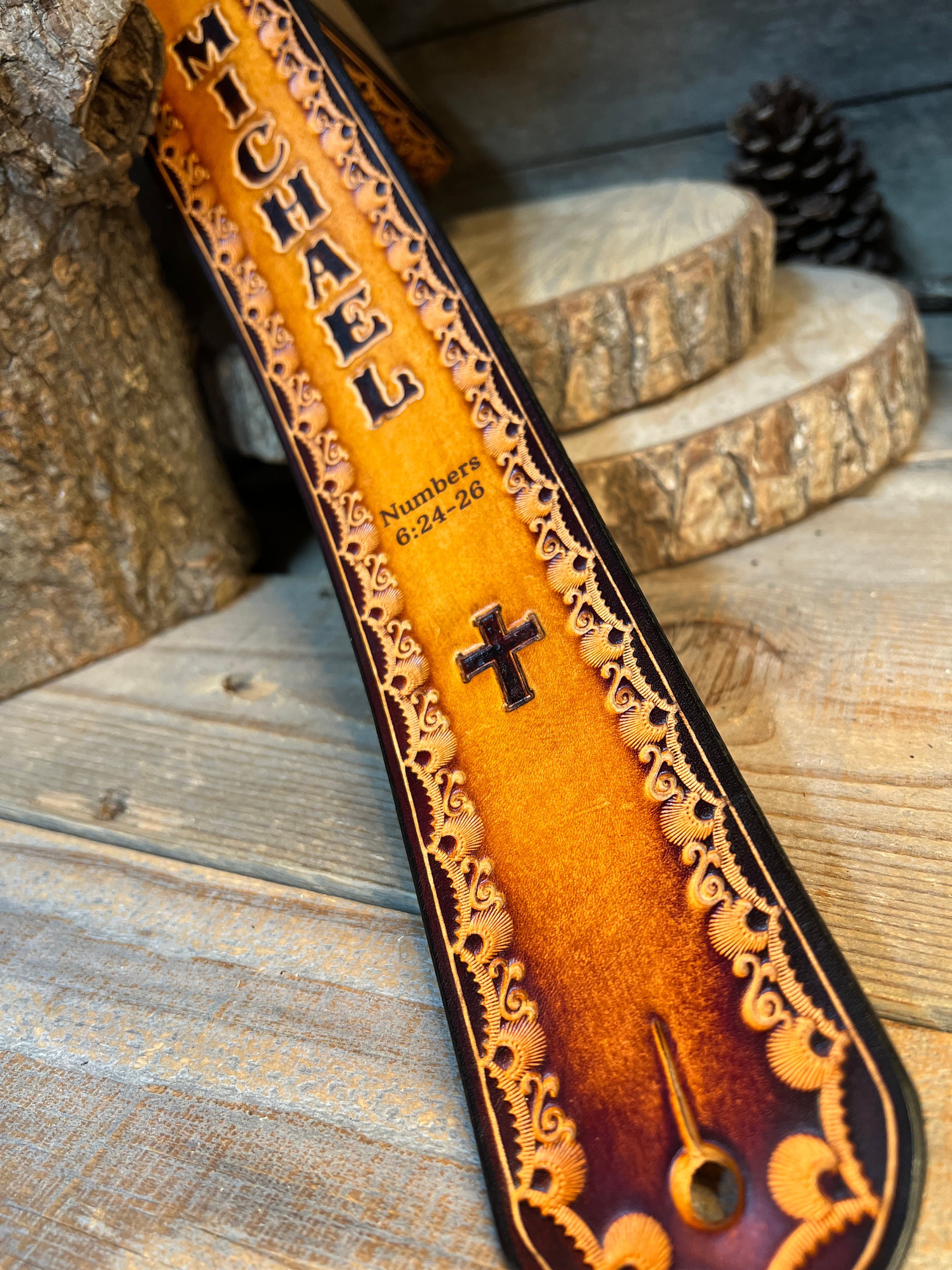 Custom Leather Guitar Strap: Hand-tooled-cross Design- Christian ...
