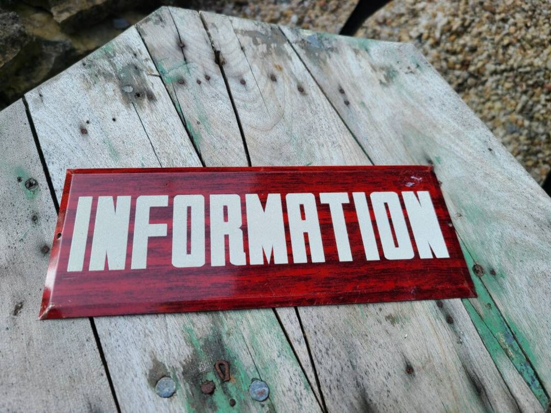 Vintage Antique Reflective Information White on Red Woodgrained Metal ...