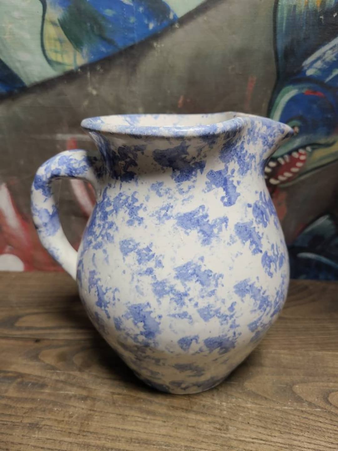 Vintage Stunning Blue and White Bybee Pottery Spongeware Primitive ...