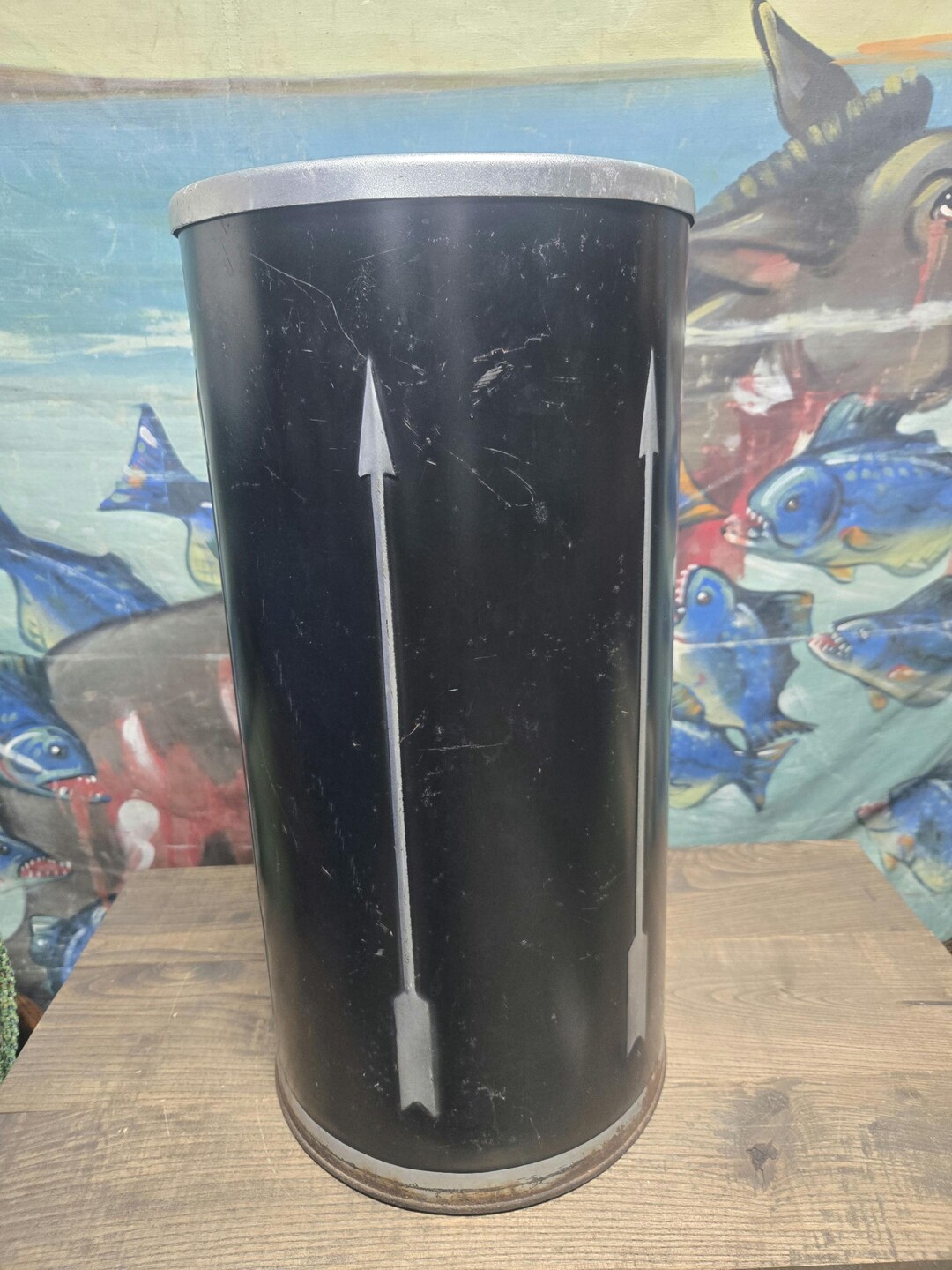 Vintage 1960's Lawson Co. 20" Movie Theater Art Deco Embossed Arrows MCM Black and Silver Ash ...