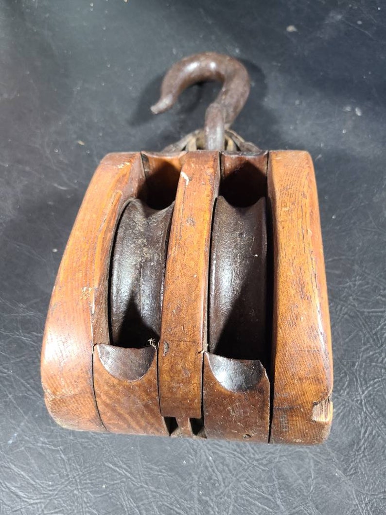Vintage Large Double Wood Rustic Barn Block Pulley With Iron - Etsy