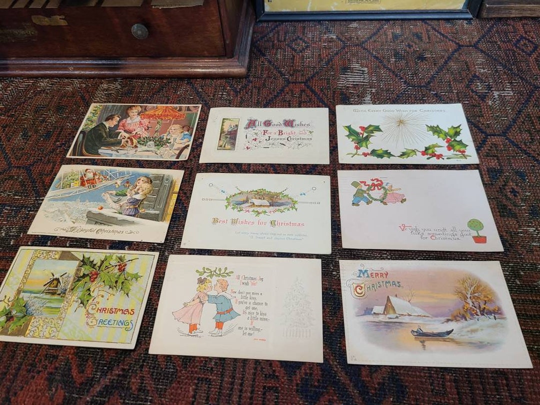 6 Assorted Antique Early 1900's Christmas Postcards Souvenir Dinner ...
