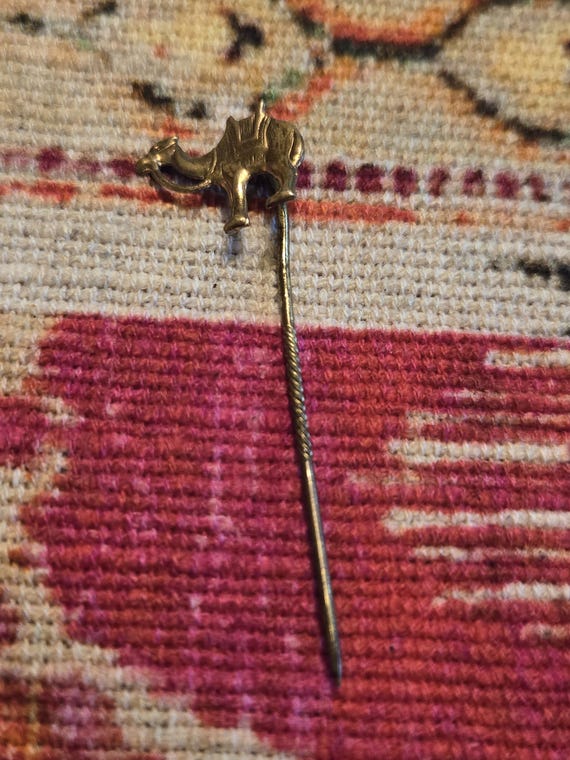 Antique Tiny Full Body Saddled Camel Stick Pin Hat Pin - Gem