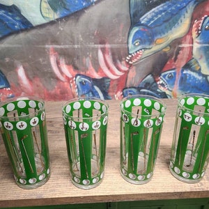 Mid-century 22k Gold and Green Golf Club Highball Cocktail Drinking ...