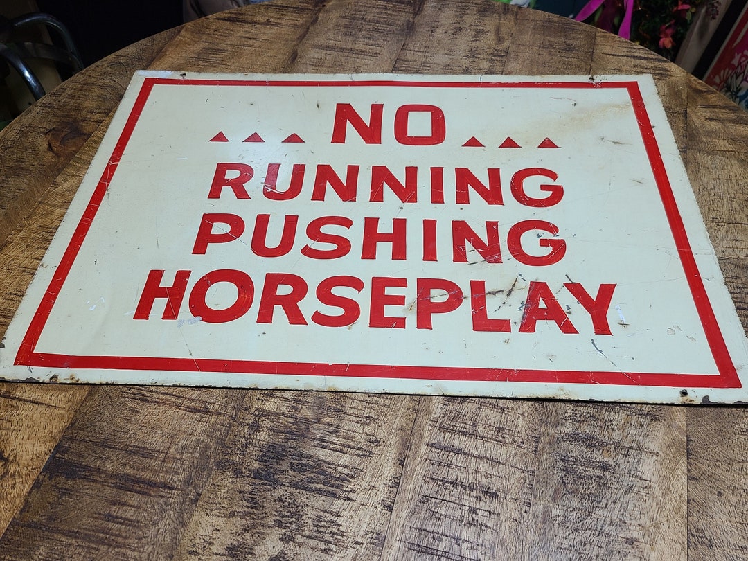 Antique All Original Metal Hang Painted No Running Pushing Horseplay ...
