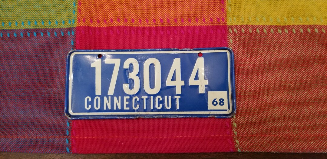 Vintage 1968 Mini Automobile Tin License Plate Ct Connecticut Souvenir ...