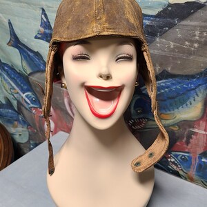 Antique WWII Era Tan Soft Leather Aviators Flying Cap With 6" Strap - Etsy