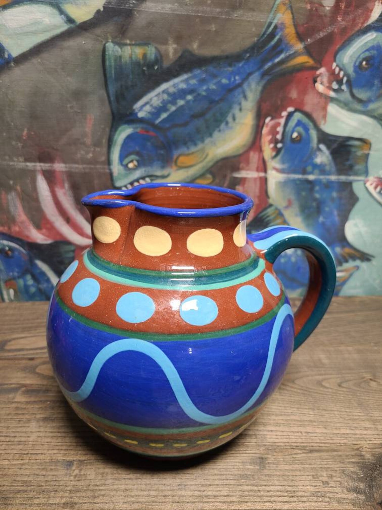 Vintage Stunning Santa Fe Artist Multicolor Glazed Pottery Pitcher ...