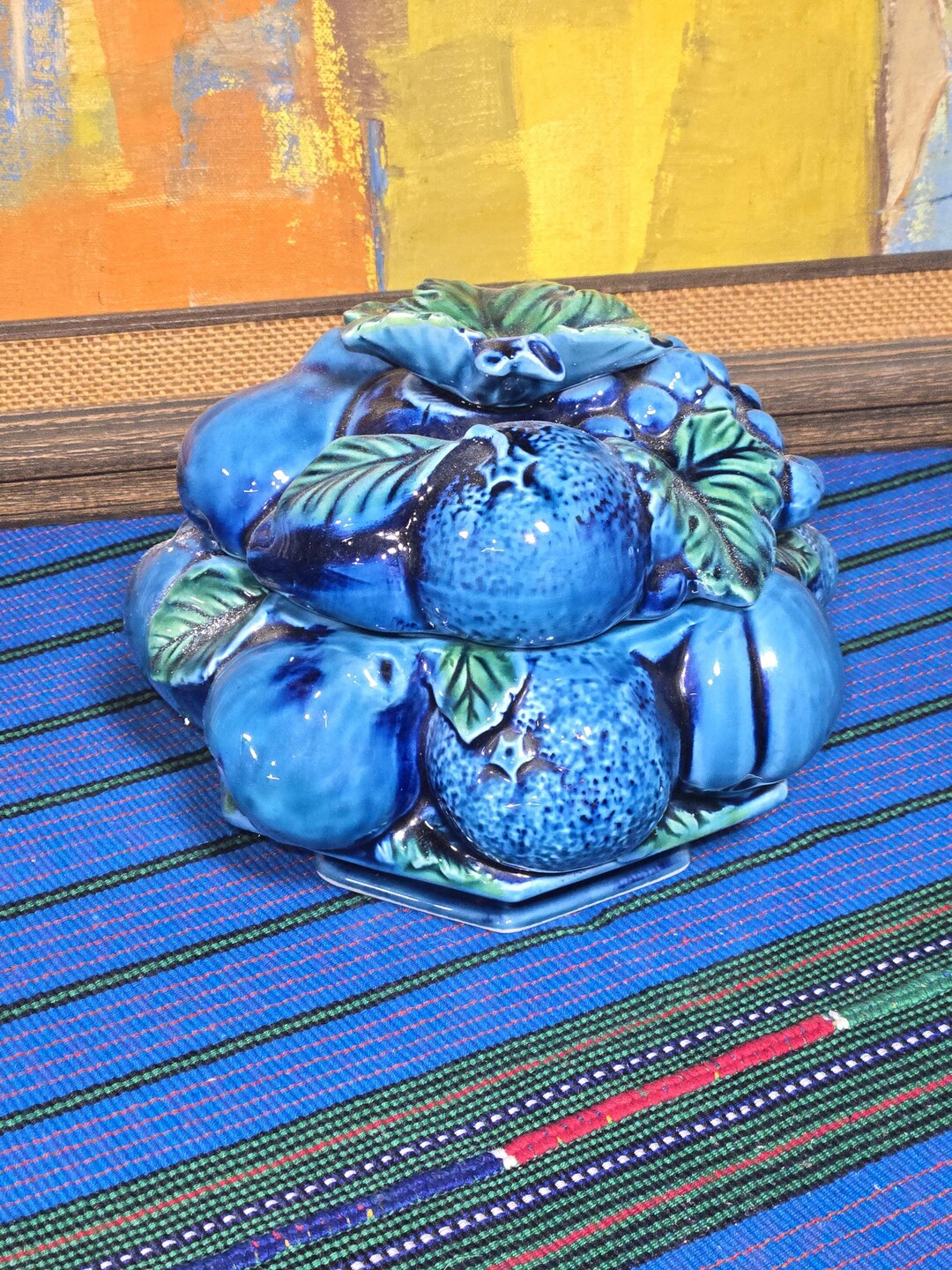 1950's Blue Ceramic Figural Fruit Bowl Inarco Mood Indigo Unused Candy ...