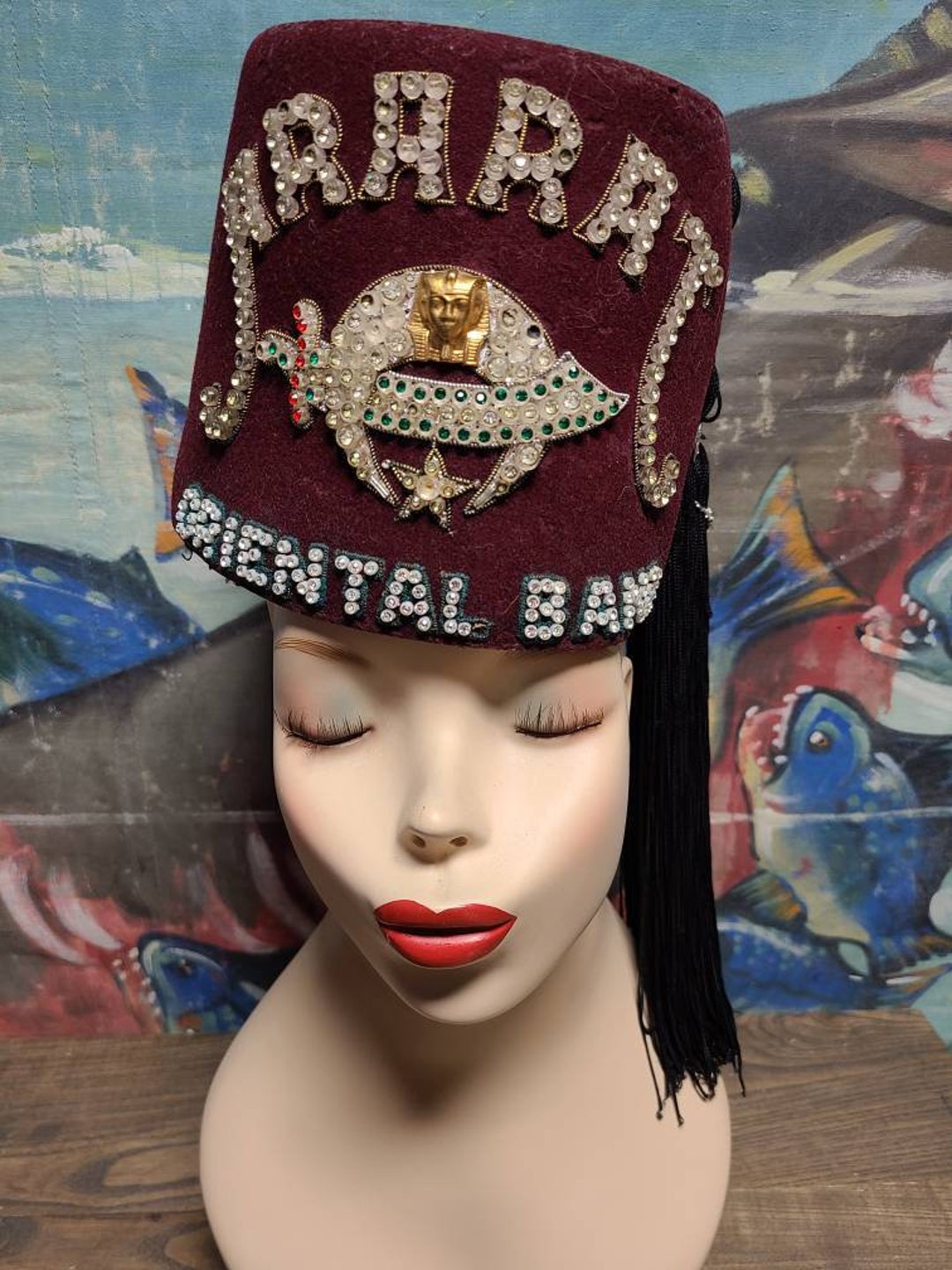 Vintage Circa 1950's Red Masonic Ararat Temple Jeweled Shriner Hat Fez ...