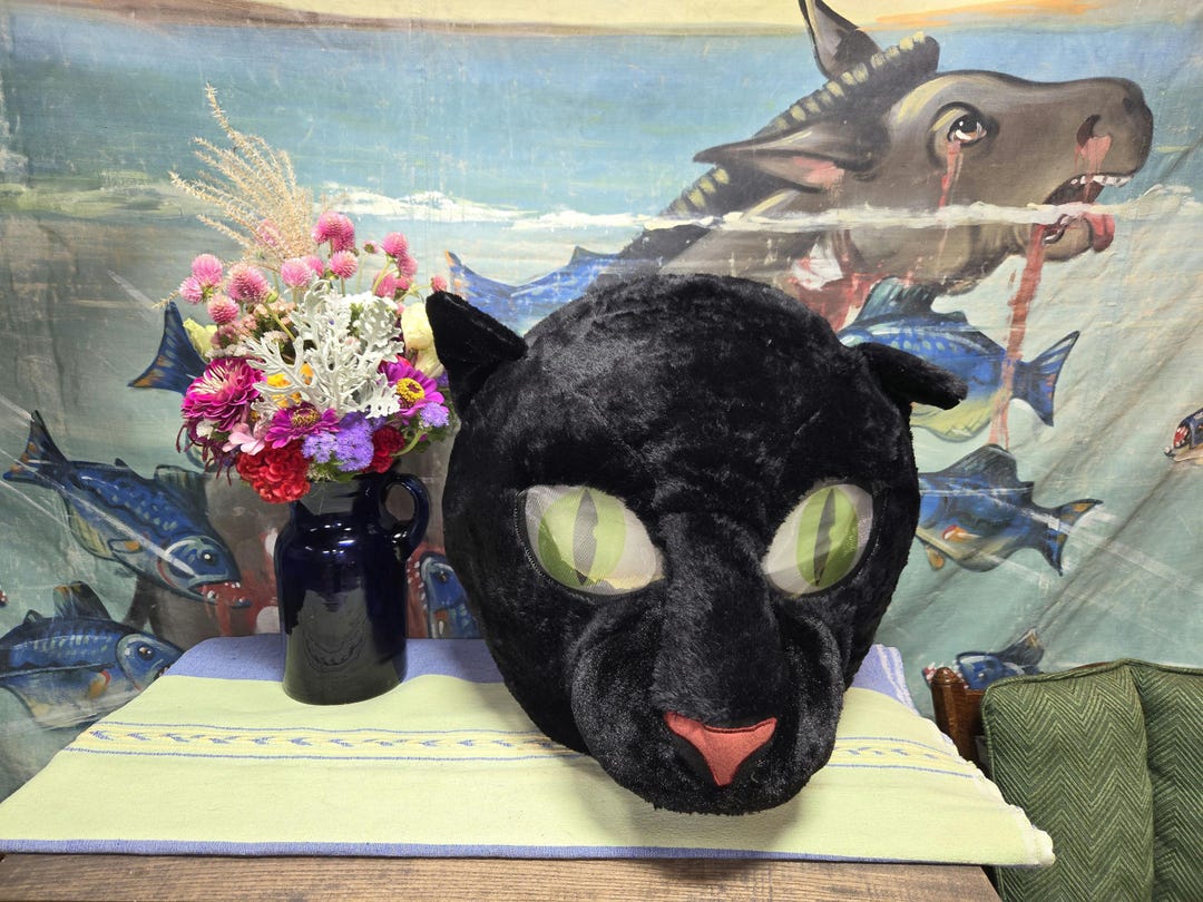 Vintage Plush Black Cat Head Mask Theatrical or Halloween Costume - Etsy