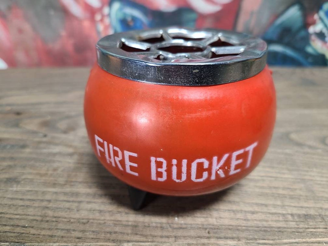 Vintage White on Red Footed Metal Wire Fire Bucket Ashtray or - Etsy