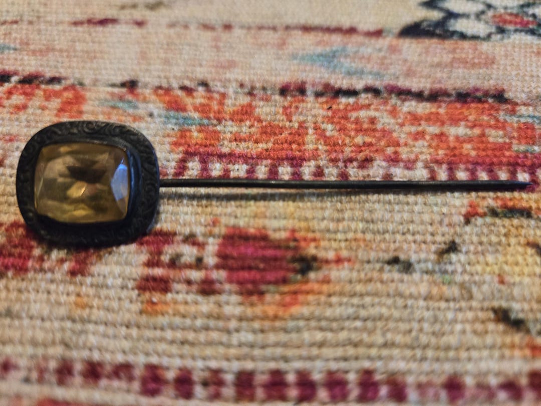 Antique Victorian Bold Yellow Glass Rhinestone Stick Pin Hat Pin Good ...