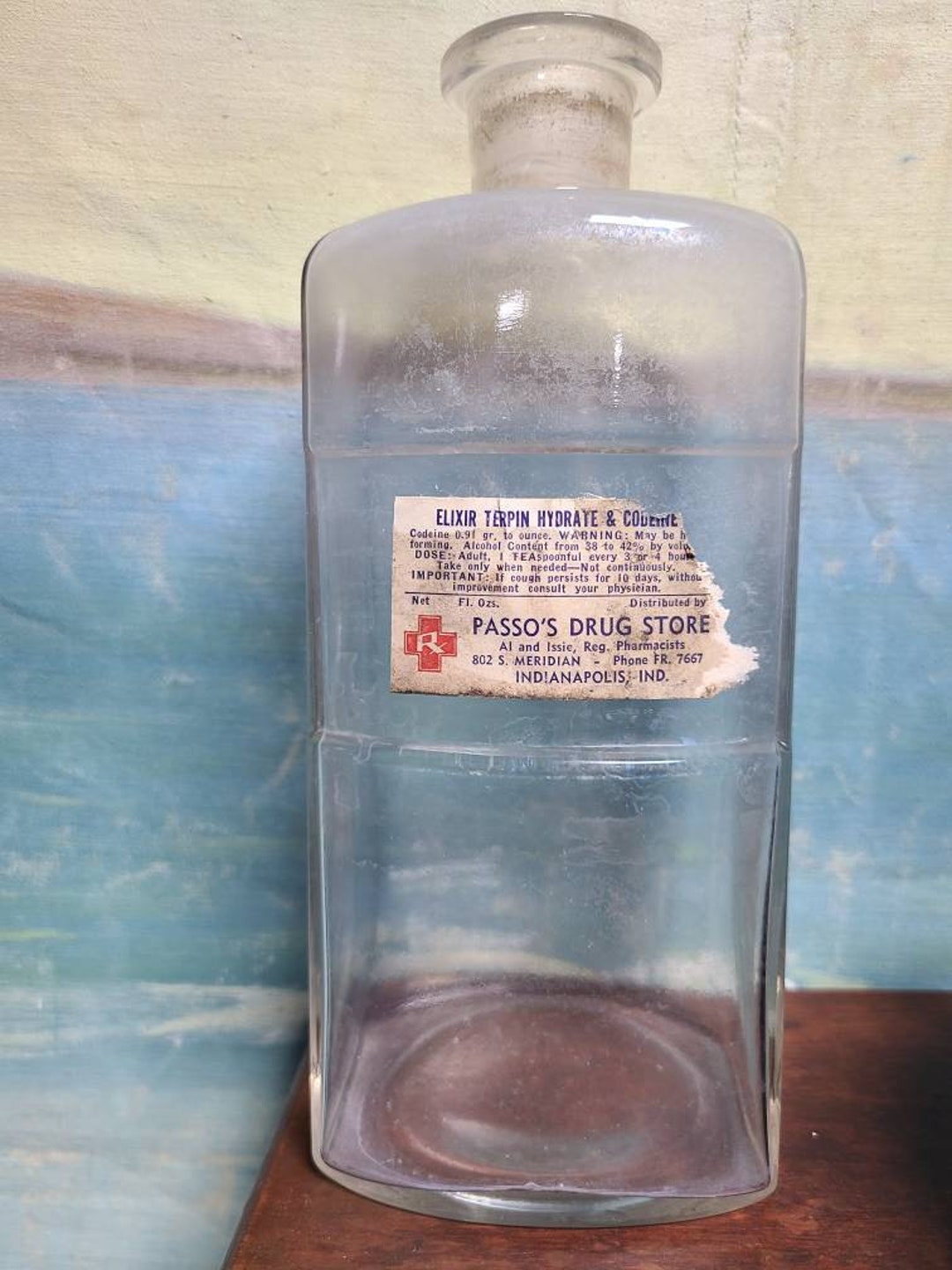 1920's Clear Glass Passo's Drug Store Indianapolis Terrapin Elixir ...