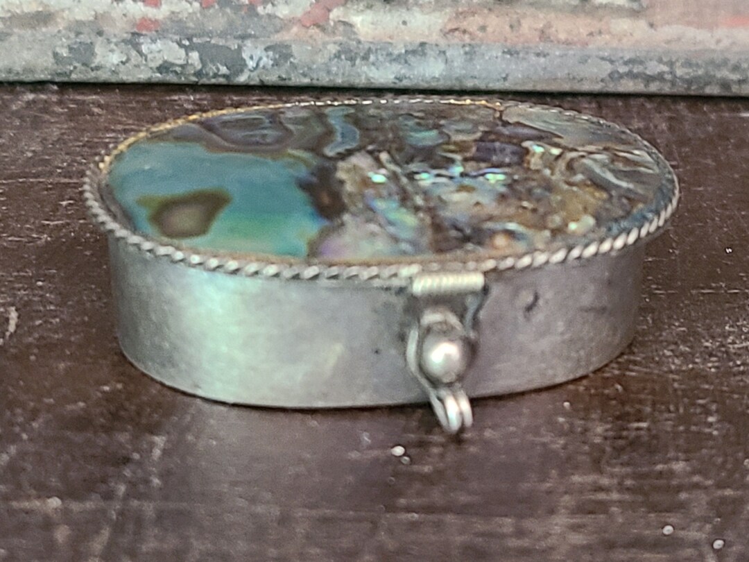 Beautiful Hecho En Mexico Stamped Silver Abalone Pill Box - Etsy