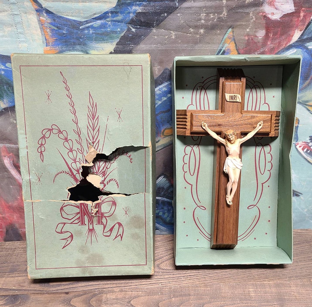Used Antique Large Wooden Catholic Sick Call Last Rites Box Crucifix ...