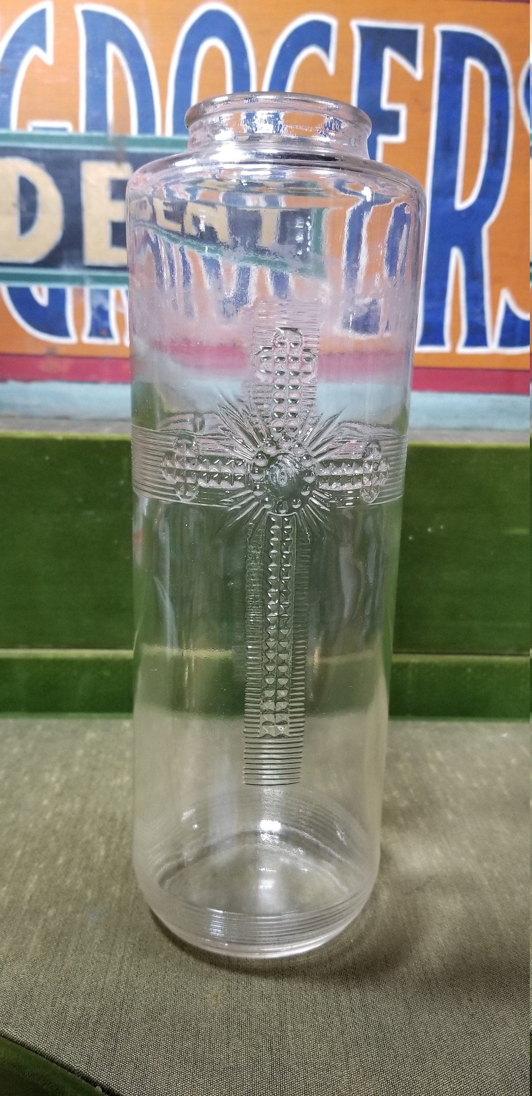 Vintage Religious Raised Relief Double Sided Clear Glass Holy Water ...