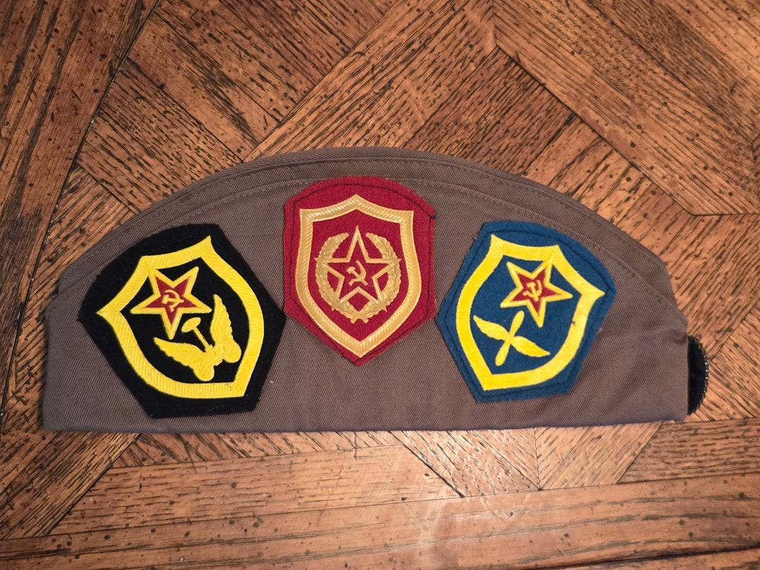 Vintage Soviet Linen Fatigue Field Cap With 17 Pins and Patches USSR ...