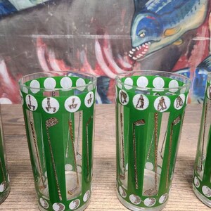 Mid-century 22k Gold and Green Golf Club Highball Cocktail Drinking ...