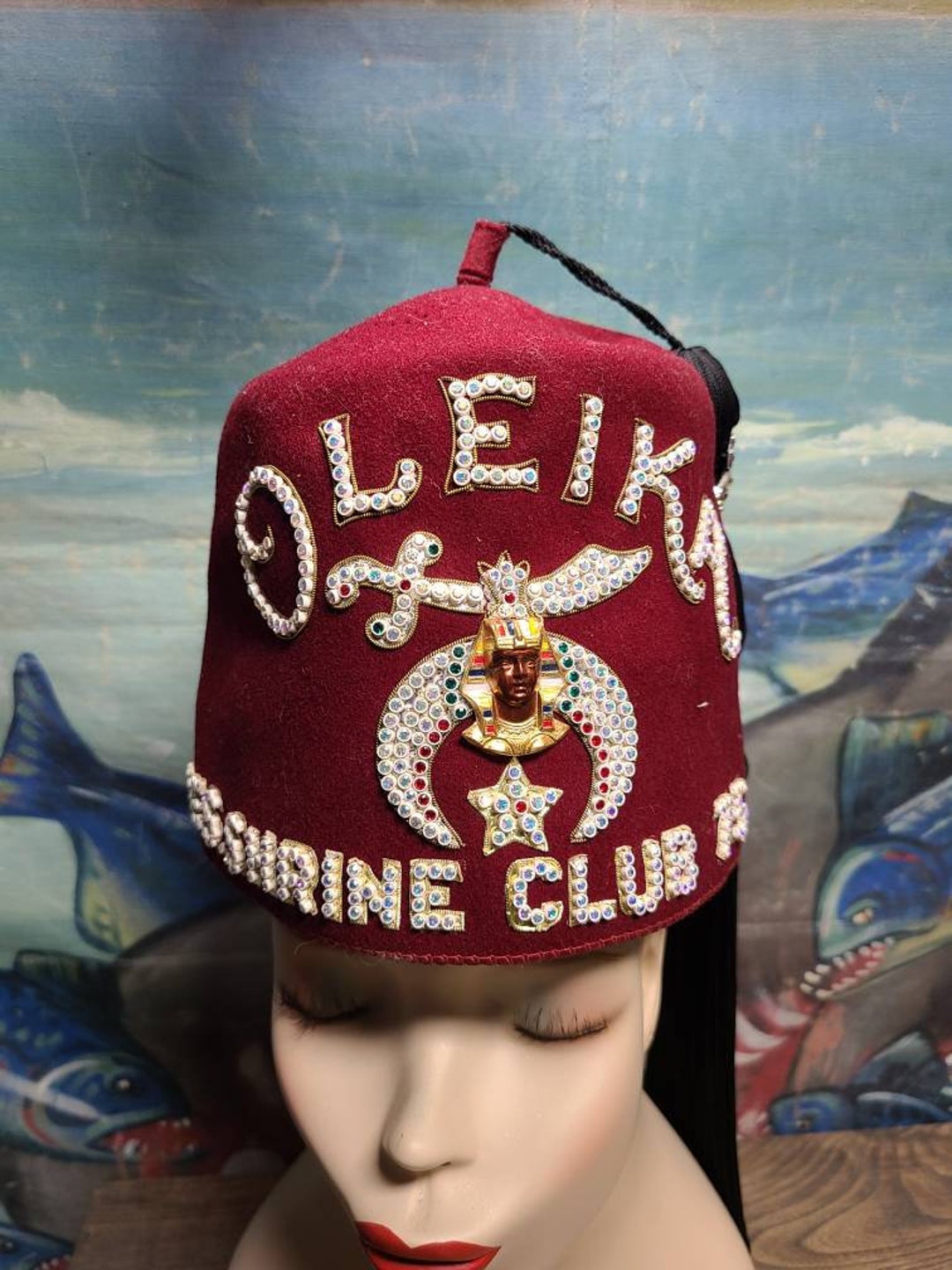 Vintage Circa 190's Red Masonic President Oleika Temple Jeweled Shriner ...